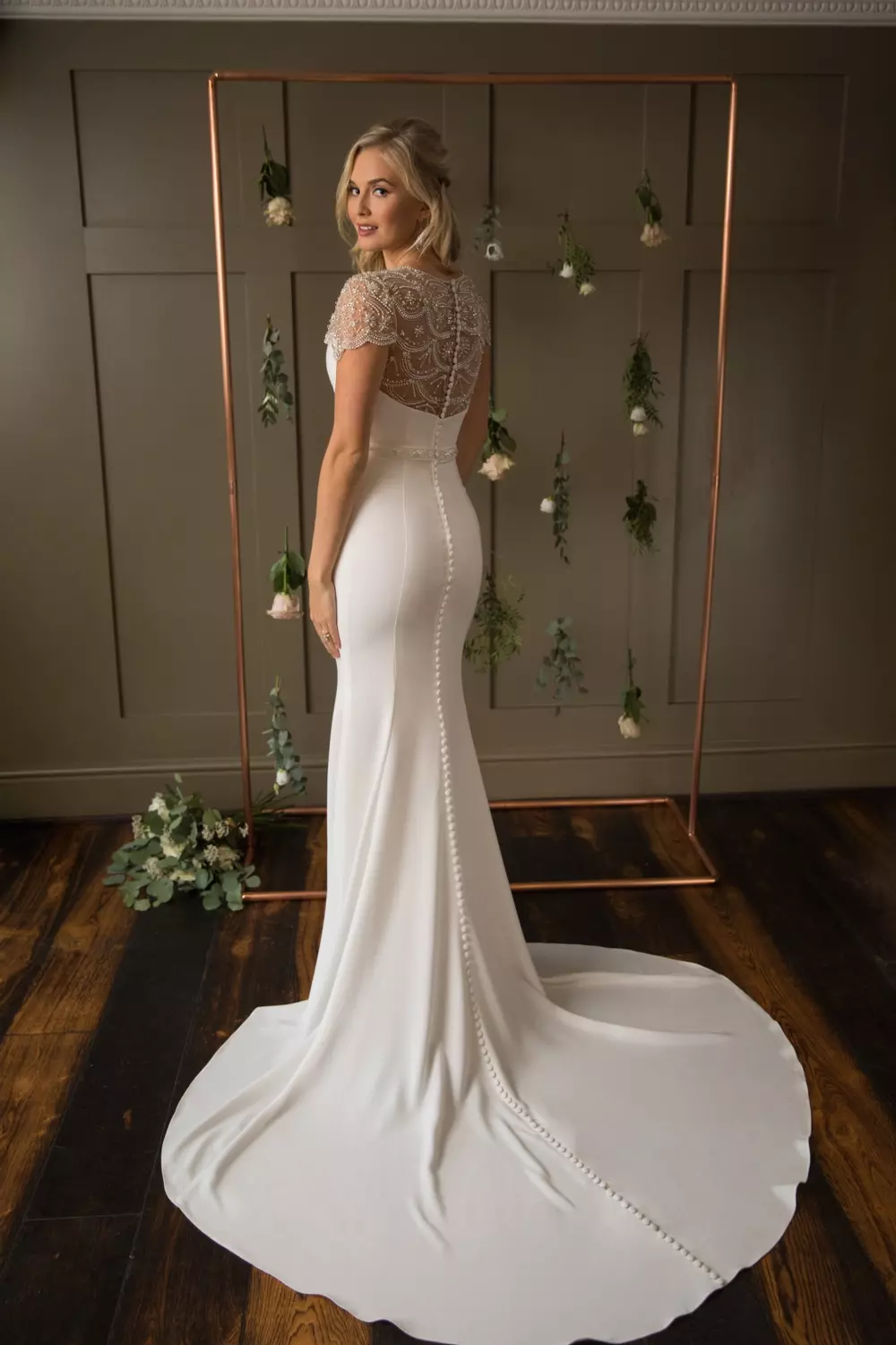 Larissa W360 | Beaded Illusion Back Crepe Wedding Dress | True Bride