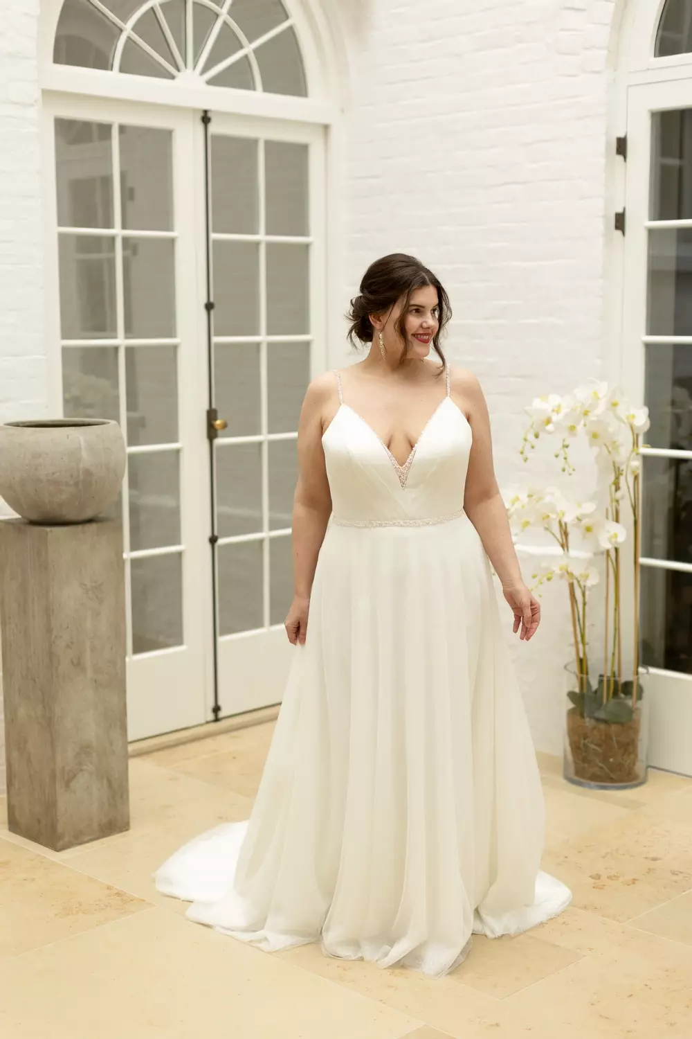 W412 | Pearl Encrusted Glitter Tulle Bridal Gown | True Bride