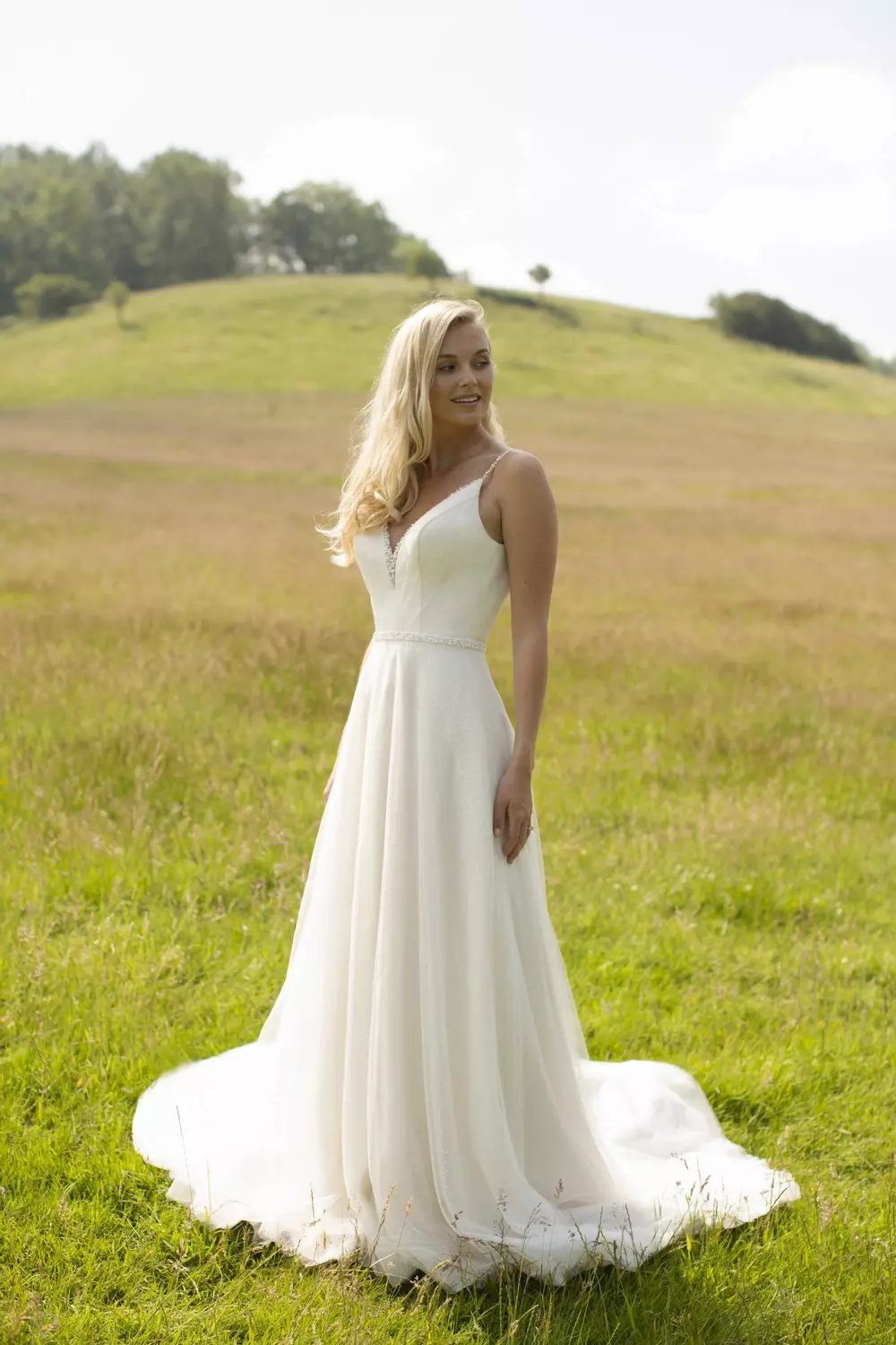 W412 | Pearl Encrusted Glitter Tulle Bridal Gown | True Bride