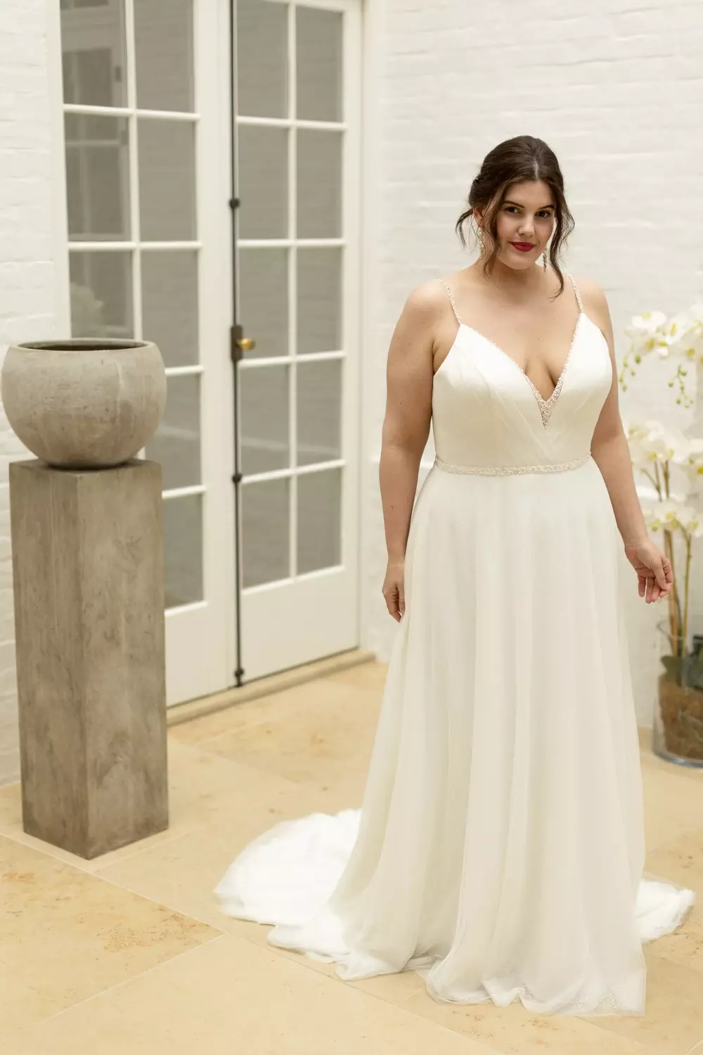 W412 | Pearl Encrusted Glitter Tulle Bridal Gown | True Bride