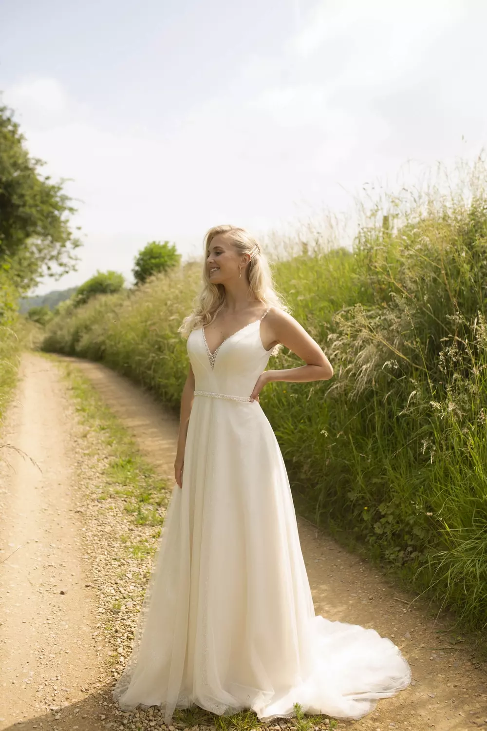 W412 | Pearl Encrusted Glitter Tulle Bridal Gown | True Bride