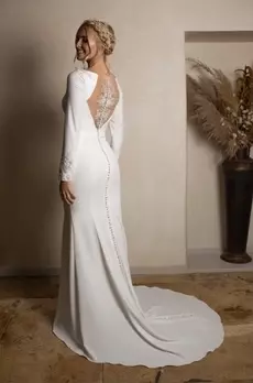 W416 | Elegant Crepe Bridal Gown With Adorned Beaded Back | True Bride
