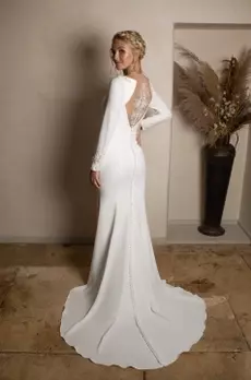 W416 | Elegant Crepe Bridal Gown With Adorned Beaded Back | True Bride