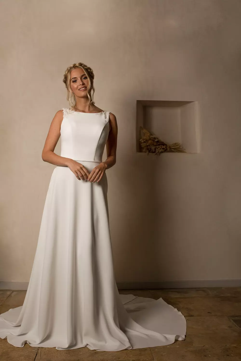 W419 | Elegant Crepe Soft A-line Bridal Gown | True Bride