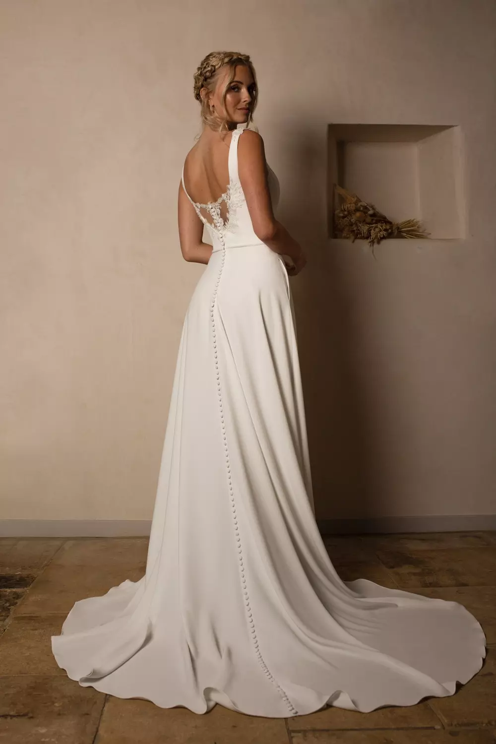 W419 | Elegant Crepe Soft A-line Bridal Gown | True Bride