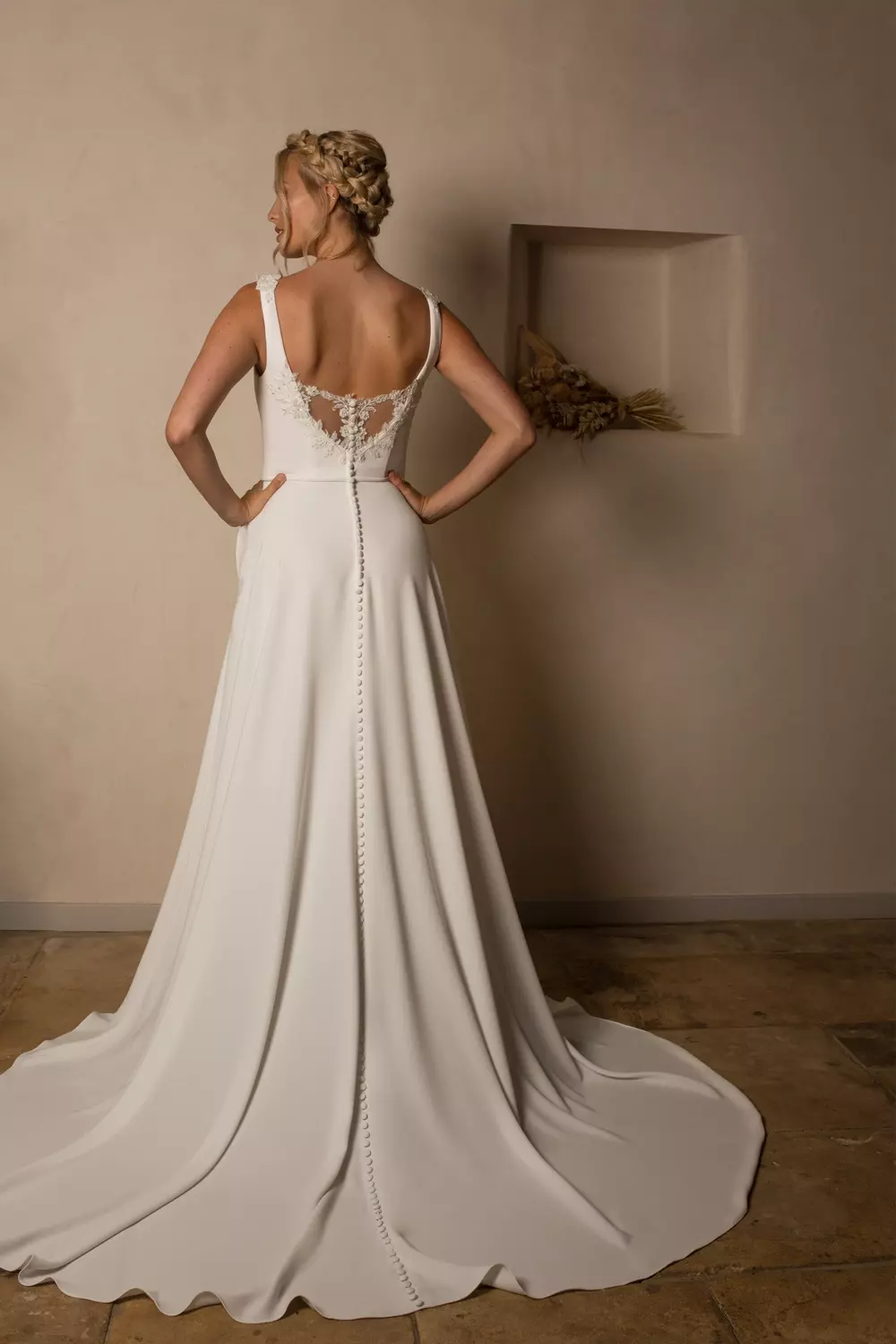 W419 | Elegant Crepe Soft A-line Bridal Gown | True Bride