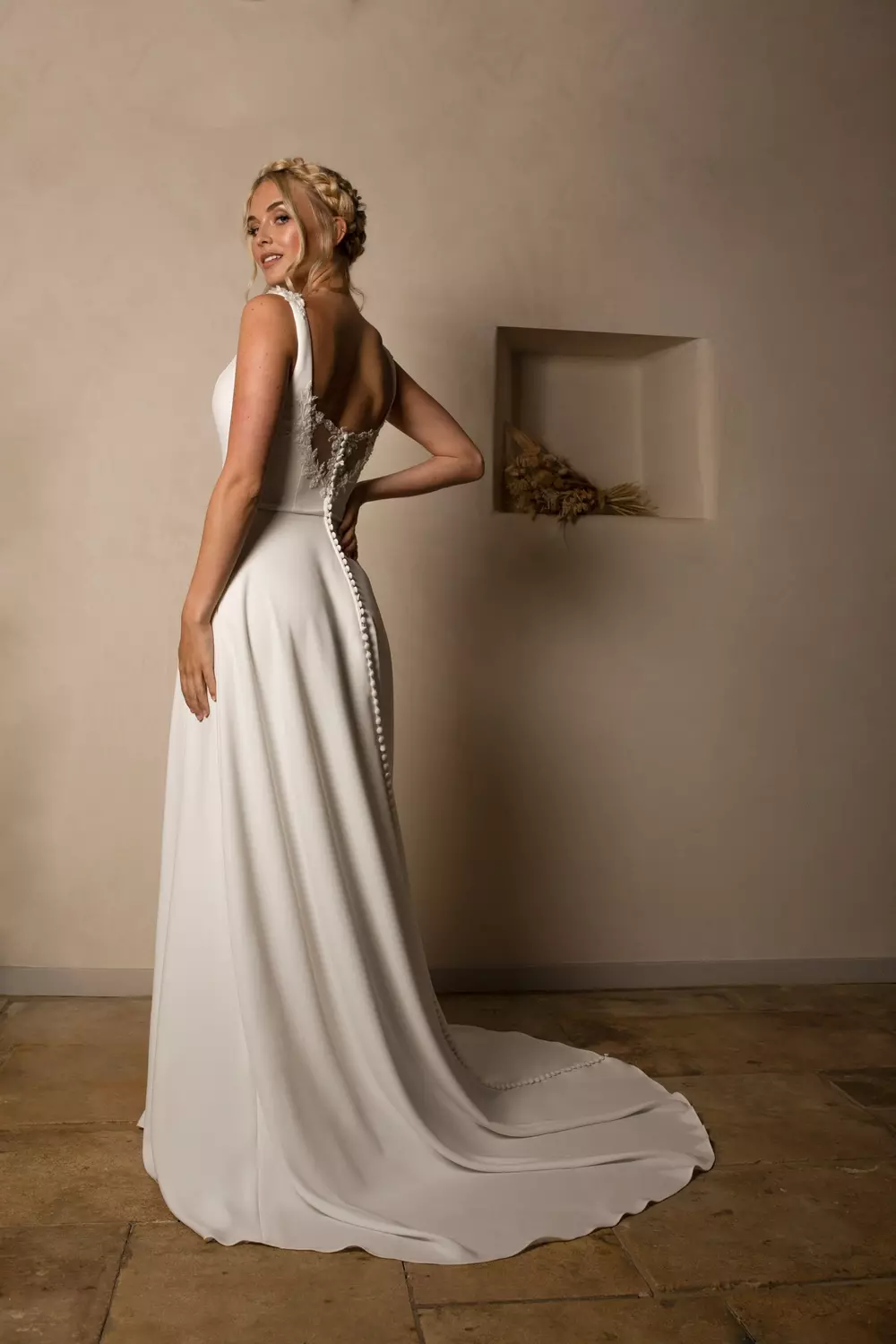 W419 | Elegant Crepe Soft A-line Bridal Gown | True Bride
