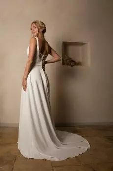 W419 | Elegant Crepe Soft A-line Bridal Gown | True Bride