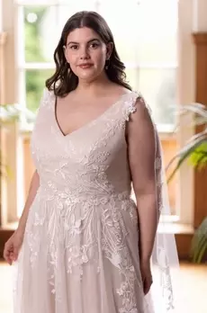 TC-W442 | Flattering Bridal Gown with Detachable Cape | True Curves