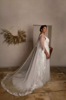 TC-W442 | Flattering Bridal Gown with Detachable Cape | True Curves