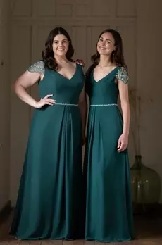 Faith M507 | Classic Style with Decadent Beaded Sleeves | True Bridesmaids