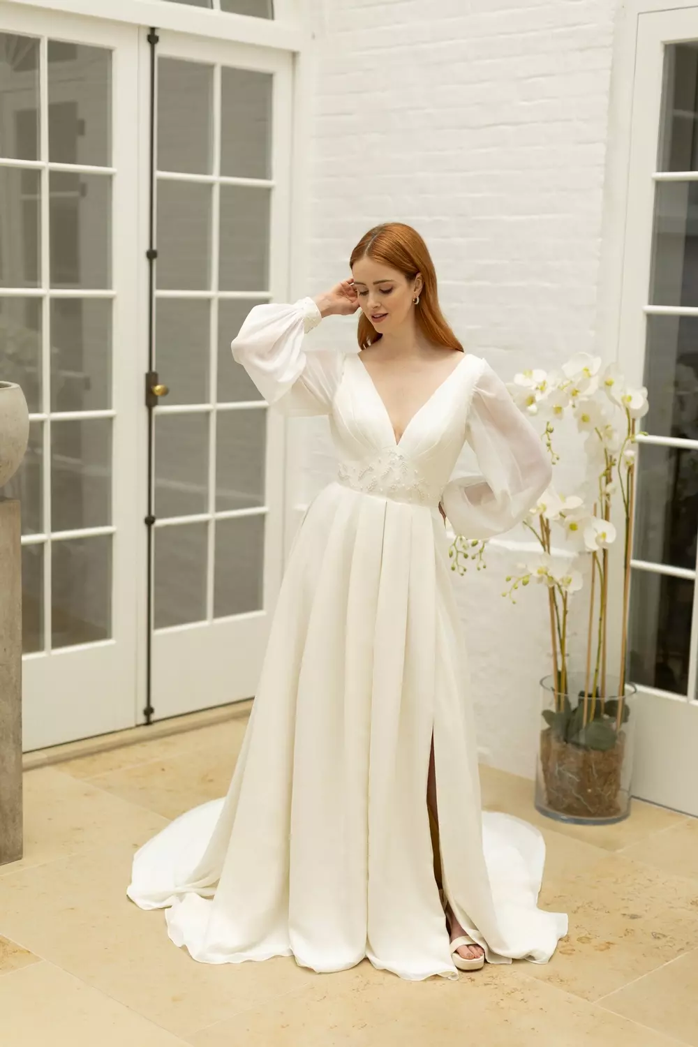 Ephron W440 | Modern Bohemian Bridal Gown with Floaty Sleeves | True Bride