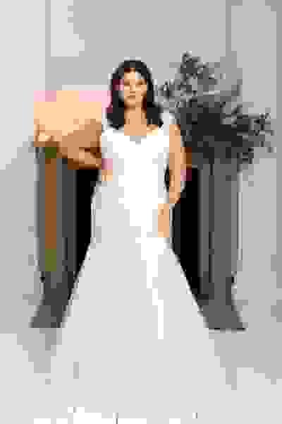 Santorini TC-W459 | Modern Off the Shoulder Crepe Bridal Gown | True Curves