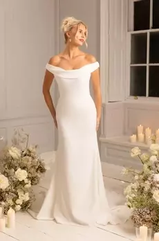 Zahara | Modern Off the Shoulder Simple Bridal Gown | Nicki Flynn Bridal