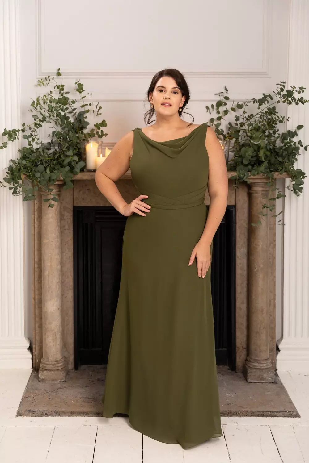 M804C | Modern Cowl Front Pleated Bridesmaid Dress | True Bridesmaids