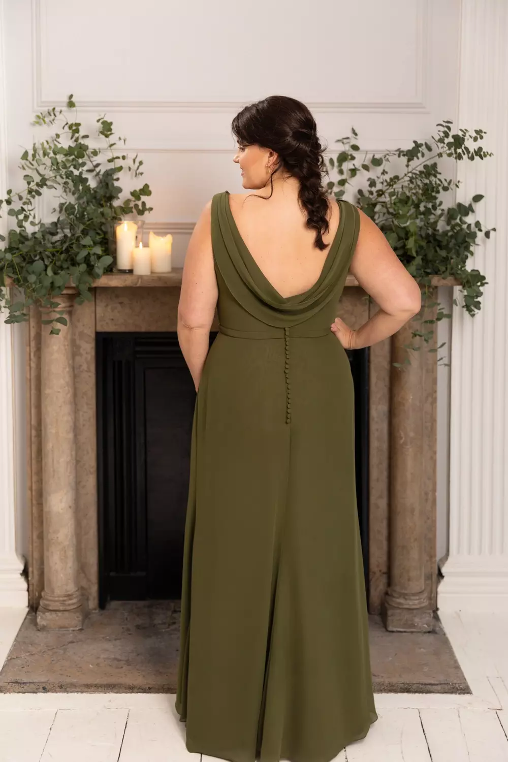 M804C | Modern Cowl Front Pleated Bridesmaid Dress | True Bridesmaids