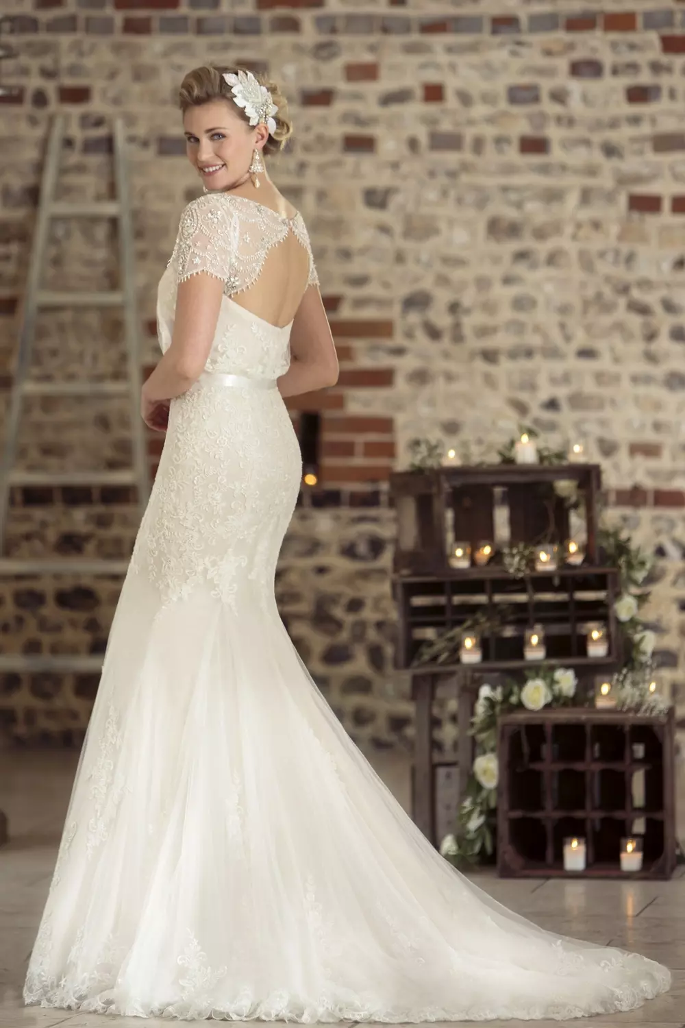 W225 | Beaded Lace Fit and Flare Bridal Gown with Sleeves | True Bride